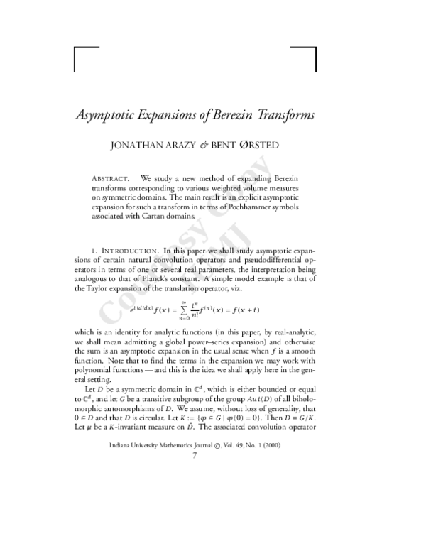 (PDF) Asymptotic expansions of Berezin transforms | Jonathan Arazy - Academia.edu