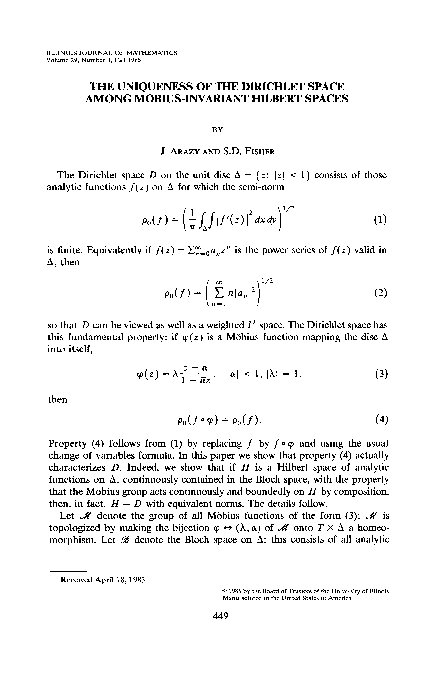 (PDF) The uniqueness of the Dirichlet space among mobius-invariant ...