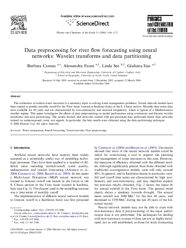 Pdf Data Preprocessing For River Flow Forecasting Using Neural Networks Wavelet Transforms