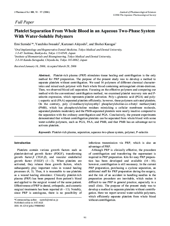 (PDF) Platelet Separation From Whole Blood in an Aqueous Two-Phase ...