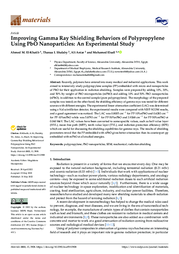 (PDF) Improving Gamma Ray Shielding Behaviors of Polypropylene Using ...