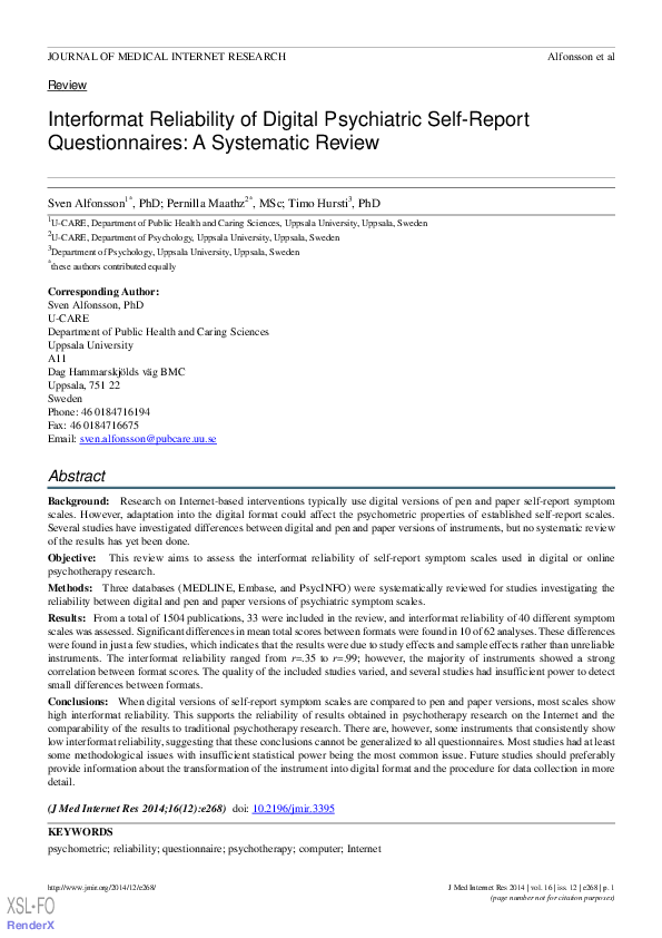 (PDF) Interformat Reliability of Digital Psychiatric Self-Report ...