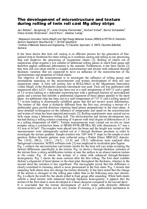 Pdf The Development Of Microstructure And Texture During Rolling Of Twin Roll Cast Mg Alloy Strips