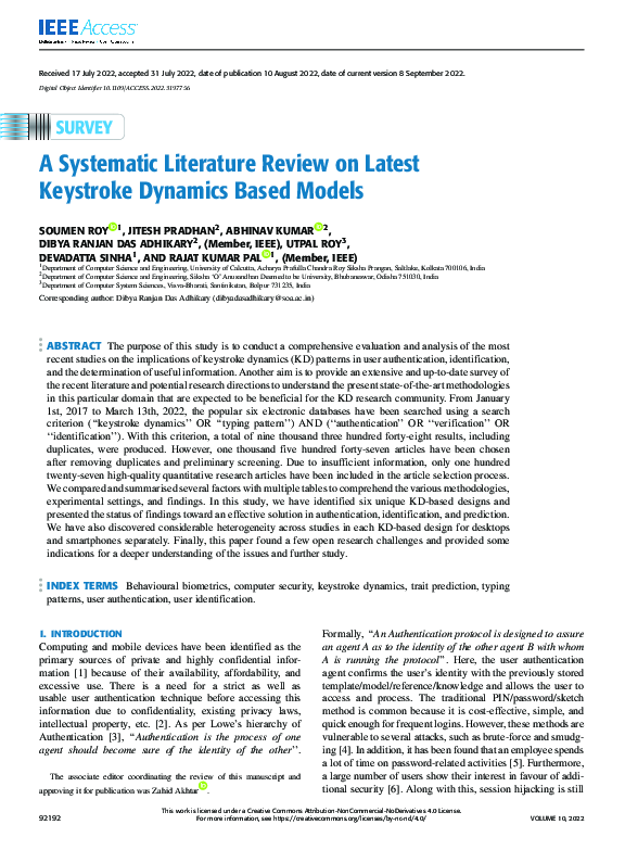 (PDF) A Systematic Literature Review on Latest Keystroke Dynamics Based ...