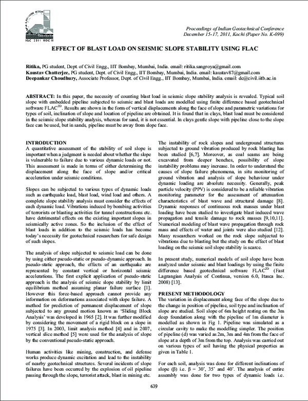 (PDF) Effect of Blast Load on Seismic Slope Stability Using Flac