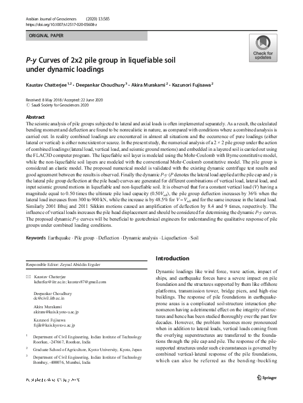 (PDF) P-y Curves of 2x2 pile group in liquefiable soil under dynamic ...
