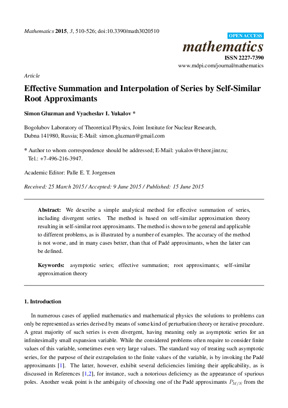 (PDF) Effective Summation and Interpolation of Series by Self-Similar Root Approximants