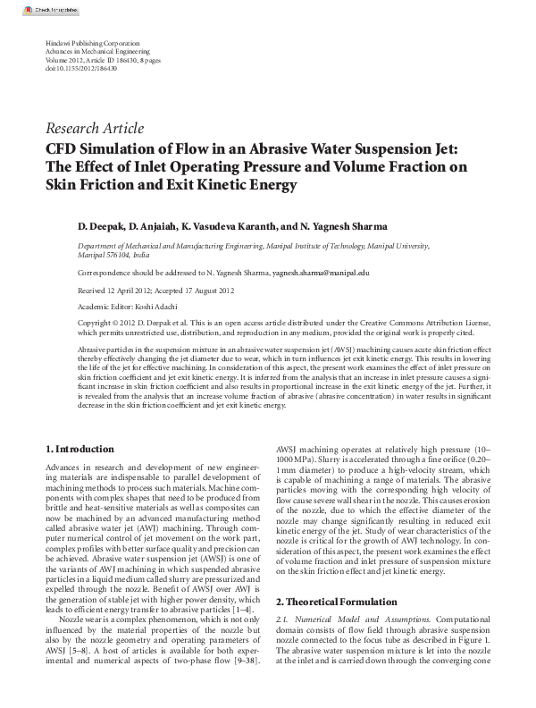 (PDF) CFD Simulation of Flow in an Abrasive Water Suspension Jet: The ...