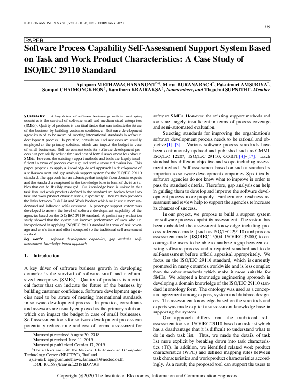 (PDF) Software Process Capability Self-Assessment Support System Based on Task and Work Product ...