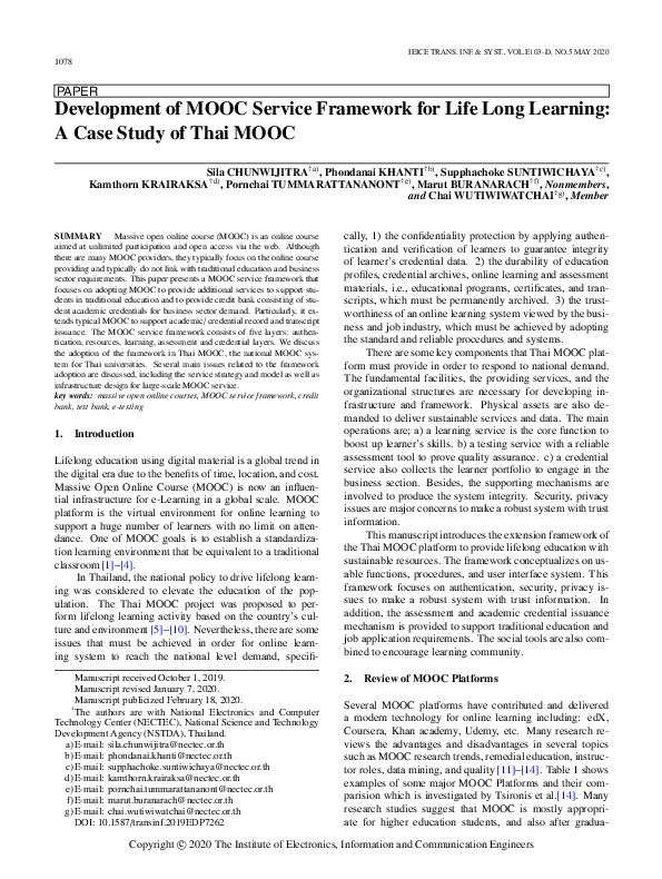 (PDF) Development of MOOC Service Framework for Life Long Learning: A ...