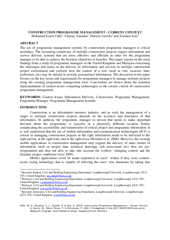 (PDF) Construction Programme Management – Current Context
