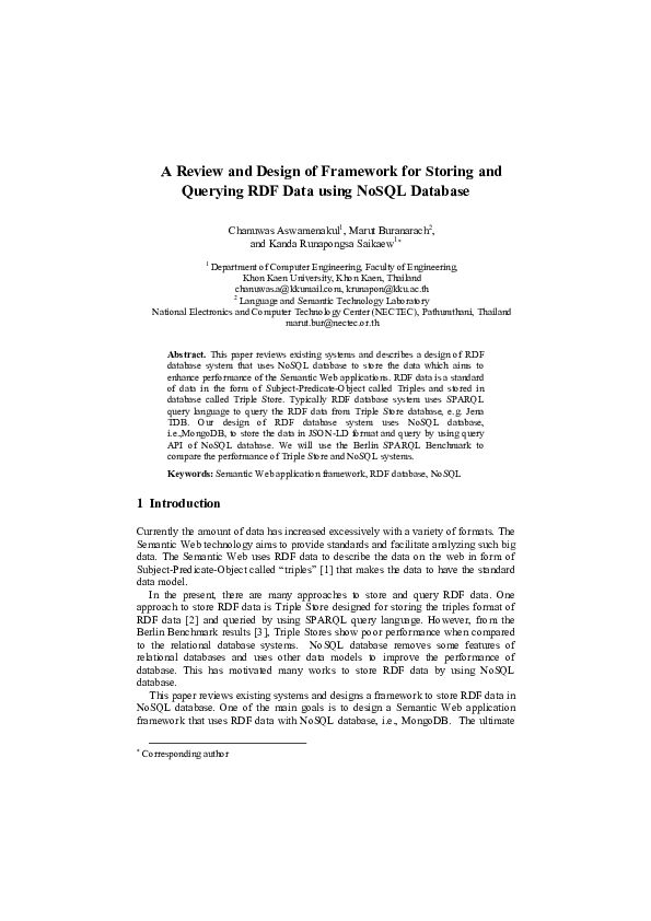 Pdf A Review And Design Of Framework For Storing And Querying Rdf Data Using Nosql Database