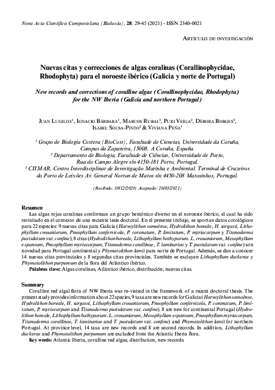 (PDF) Nuevas citas y correcciones de algas coralinas (Corallinophycidae, Rhodophyta) para el ...