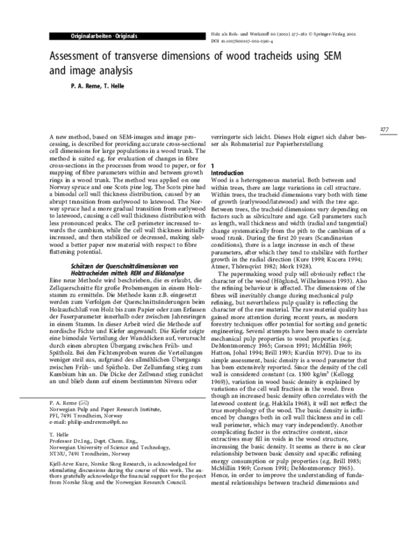 (PDF) Assessment of transverse dimensions of wood tracheids using SEM and image analysis