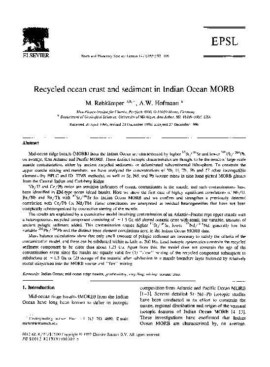 (PDF) Recycled ocean crust and sediment in Indian Ocean MORB