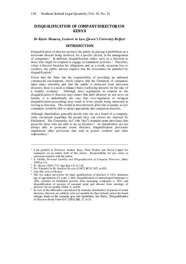 (PDF) Disqualification of company directors in Kenya