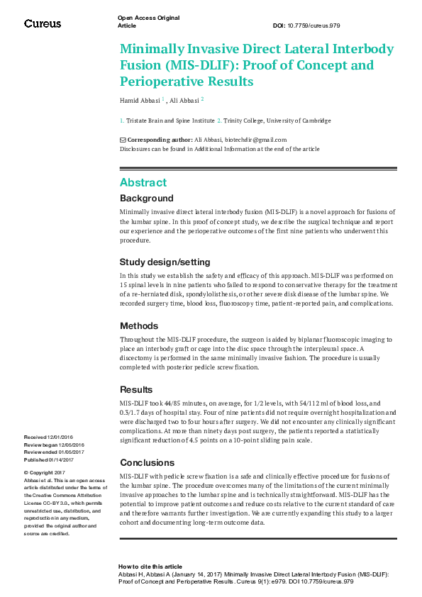 (PDF) Minimally Invasive Direct Lateral Interbody Fusion (MIS-DLIF ...