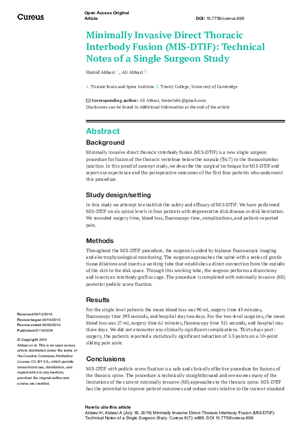 (PDF) MIS-DTIF: Technique and Early Outcomes Study