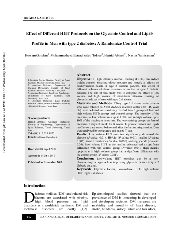 (PDF) Effect of Different HIIT Protocols on the Glycemic Control and ...
