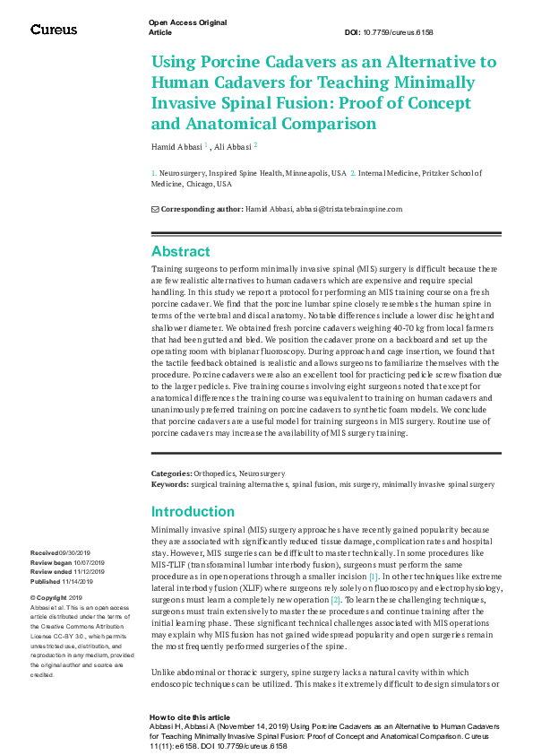 (PDF) Using Porcine Cadavers as an Alternative to Human Cadavers for ...