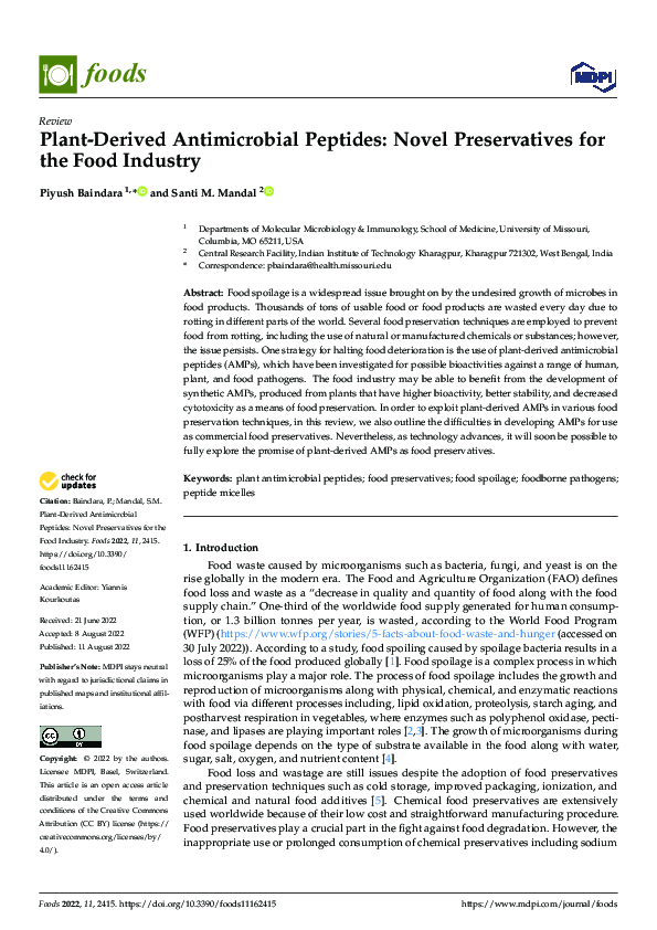 (PDF) Plant-Derived Antimicrobial Peptides: Novel Preservatives for the ...