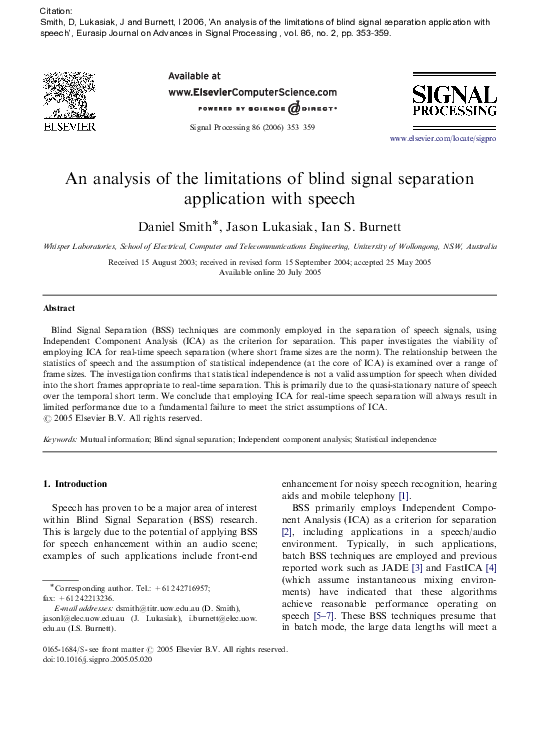 Pdf An Analysis Of The Limitations Of Blind Signal Separation