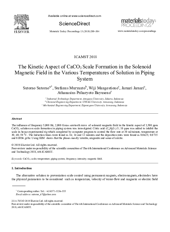 (PDF) The Kinetic Aspect of CaCO3 Scale Formation in the Solenoid ...