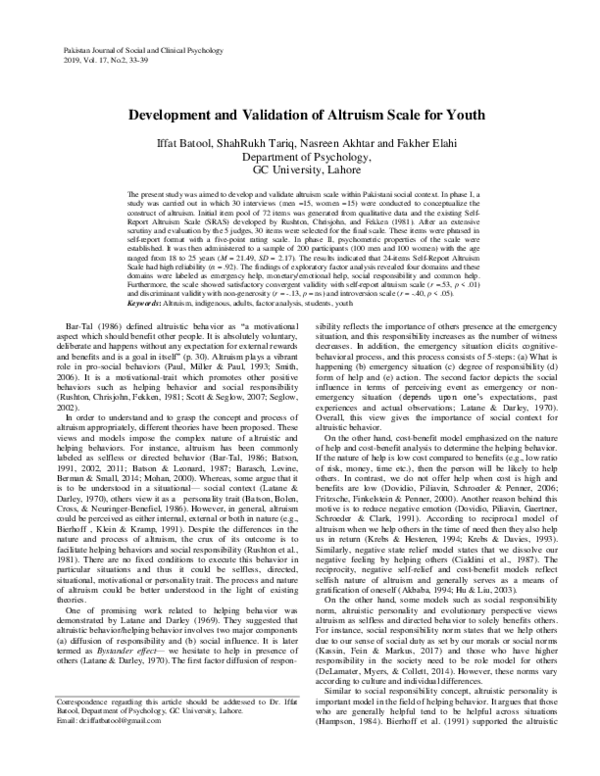 (PDF) Altruism Scale