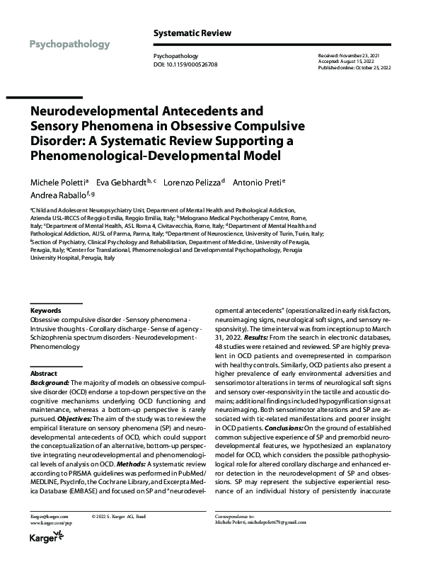 (PDF) Neurodevelopmental Antecedents and Sensory Phenomena in Obsessive ...