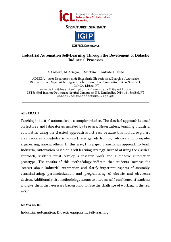 (PDF) Self-Learning in Industrial Automation Education