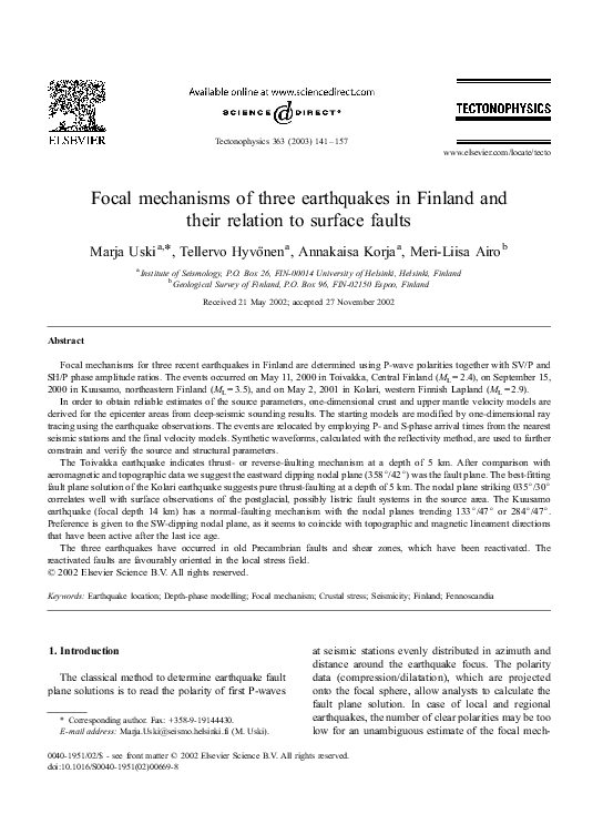 (PDF) Focal mechanisms of three earthquakes in Finland and their ...