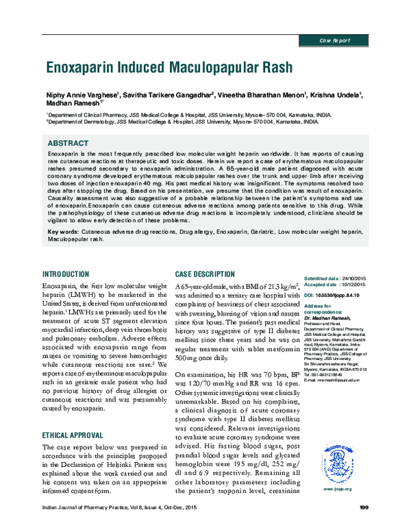 (PDF) Enoxaparin Induced Maculopapular Rash