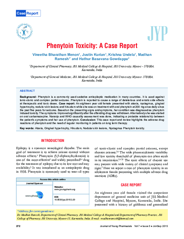 (PDF) Phenytoin Toxicity: A Case Report