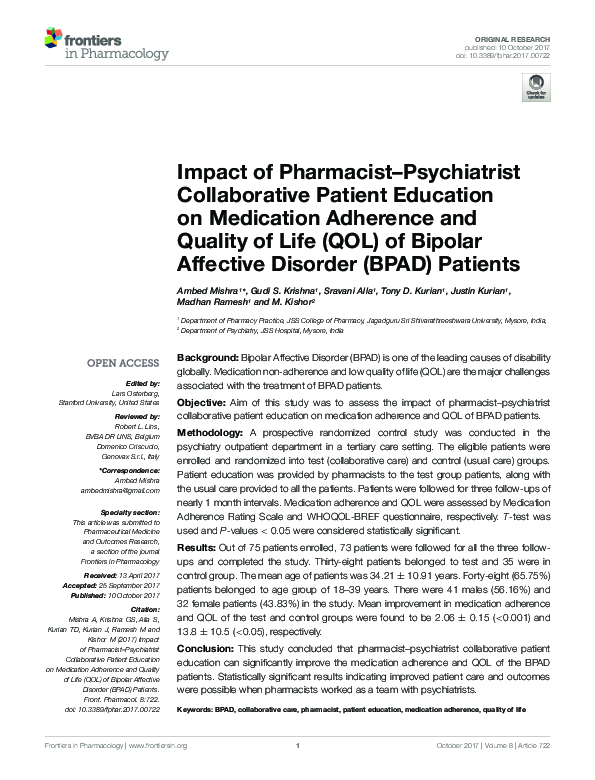 (PDF) Impact of Pharmacist-Psychiatrist Collaborative Patient Education ...