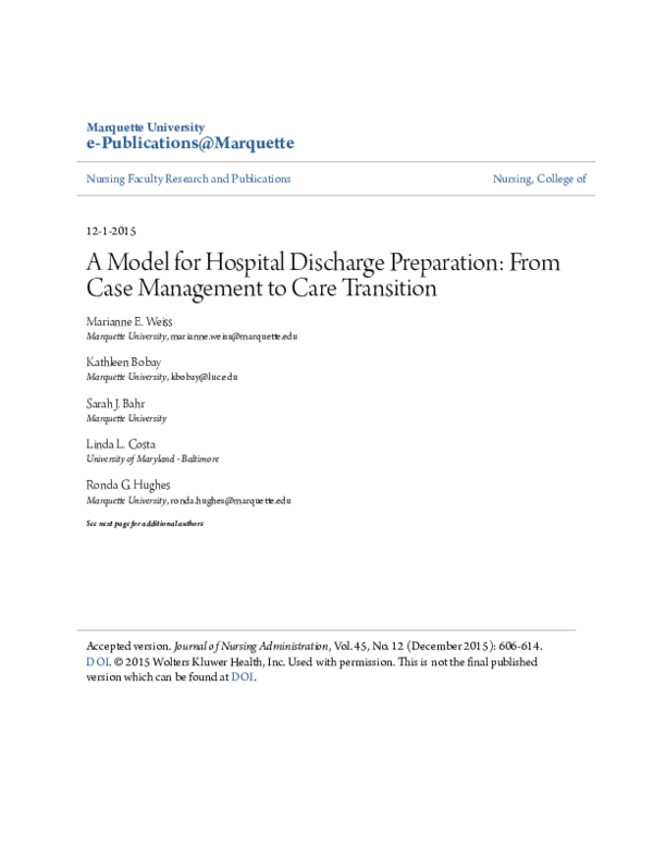 (PDF) A Model for Hospital Discharge Preparation: From Case Management ...
