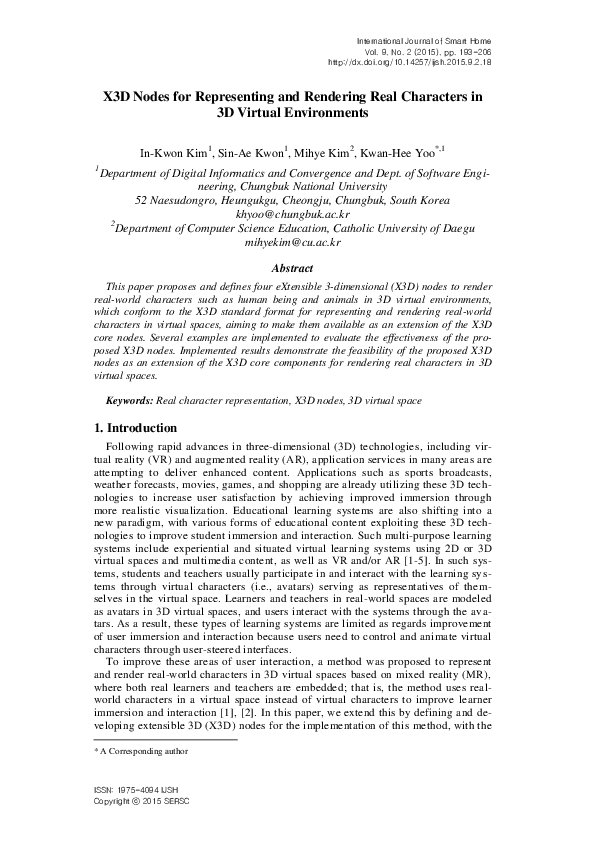 (PDF) X3D Nodes for Representing and Rendering Real Characters in 3D Virtual Environments