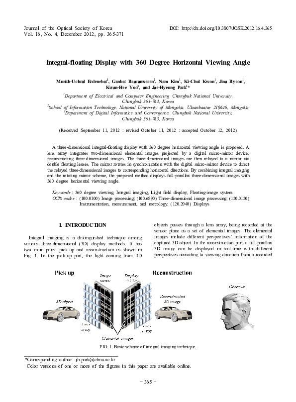 (PDF) Integral-floating Display with 360 Degree Horizontal Viewing Angle