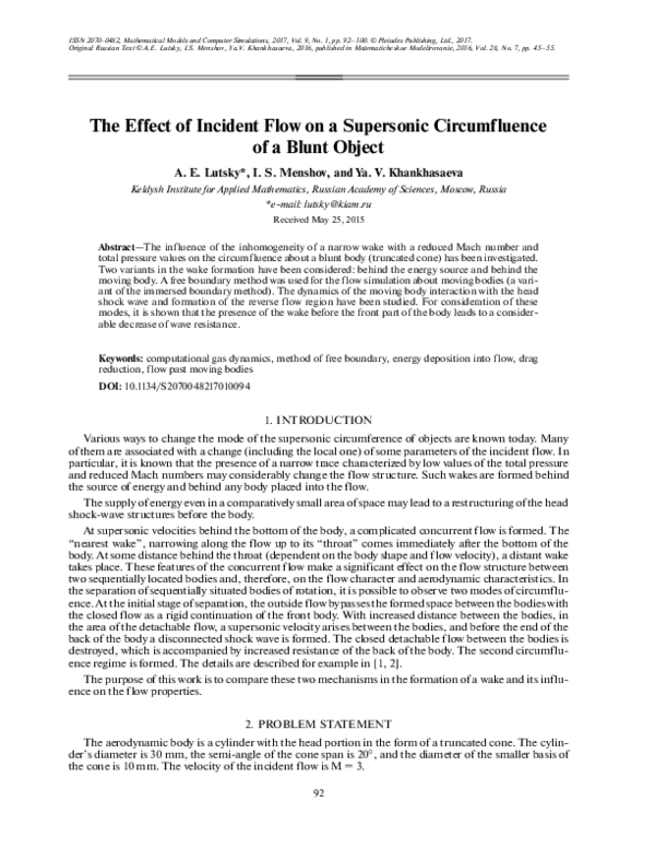 (PDF) Supersonic Flow Effects on Blunt Bodies