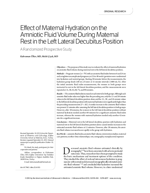 (PDF) Effect of Maternal Hydration on the Amniotic Fluid Volume During ...