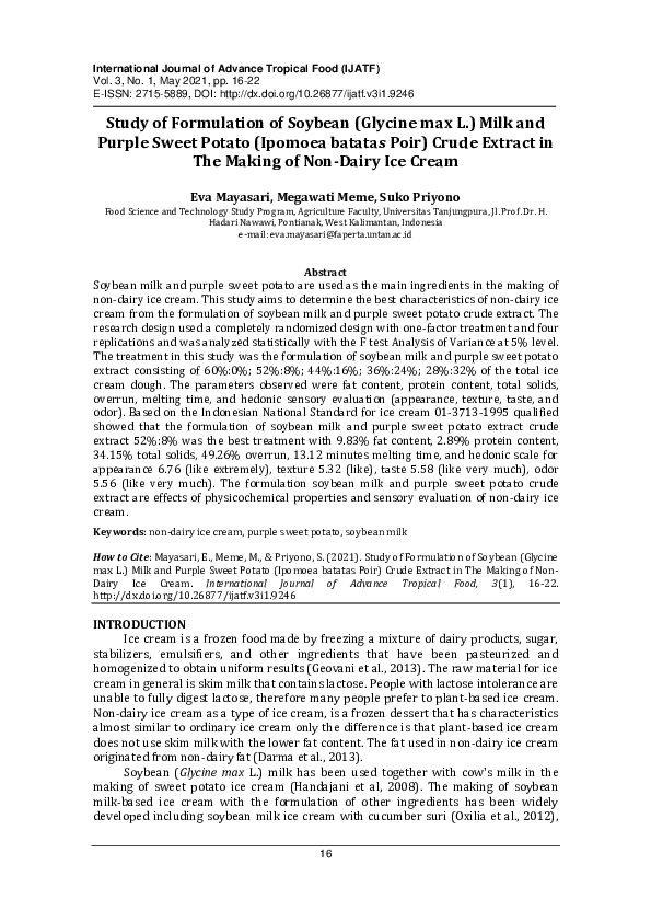 (PDF) Study of Formulation of Soybean (Glycine max L.) Milk and Purple Sweet Potato (Ipomoea ...