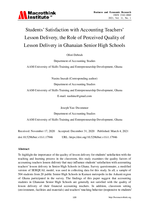 (PDF) Students’ Satisfaction with Accounting Teachers’ Lesson Delivery ...