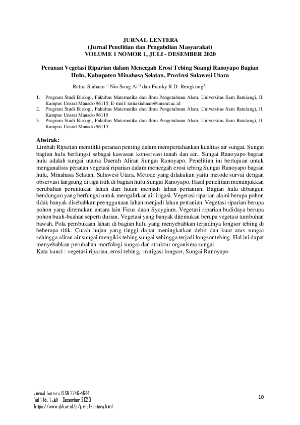 (PDF) Peranan Vegetasi Riparian dalam Mencegah Erosi Tebing Suangi ...