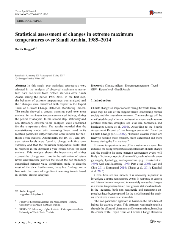 (PDF) Statistical assessment of changes in extreme maximum temperatures ...