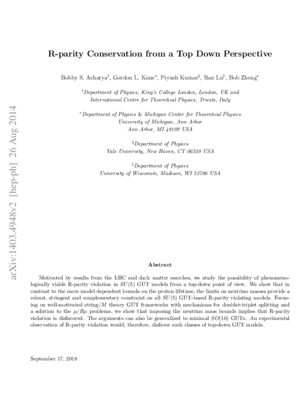 (PDF) R-parity conservation from a top down perspective