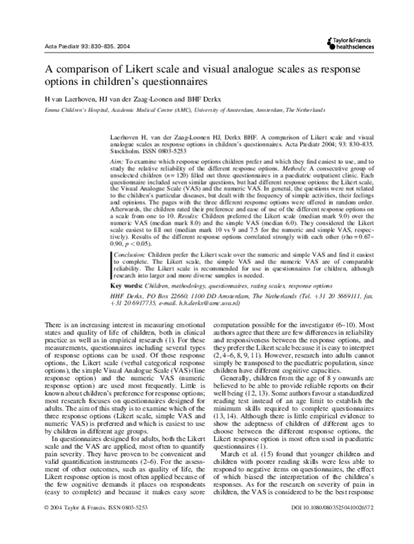 (PDF) A comparison of Likert scale and visual analogue scales as ...
