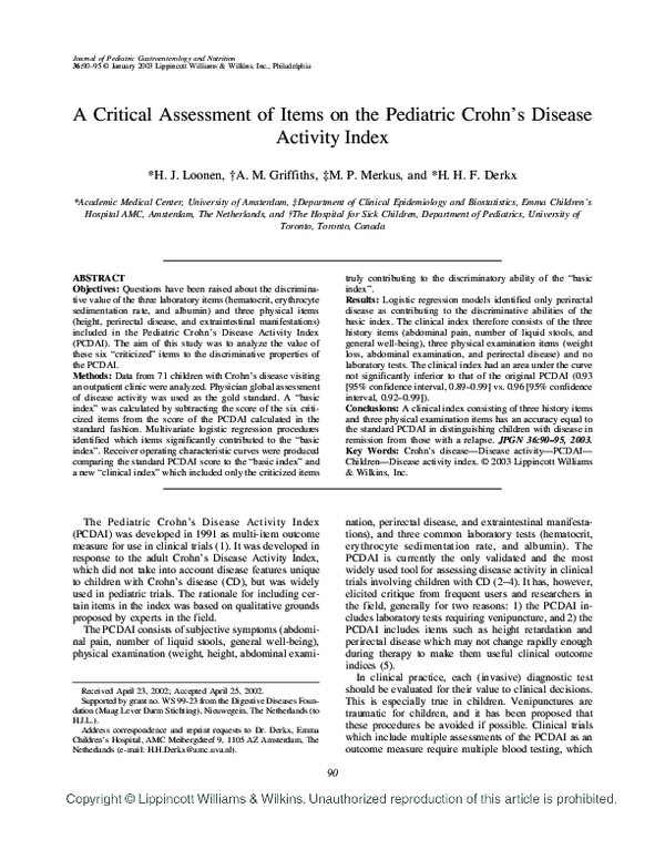 (PDF) A Critical Assessment of Items on the Pediatric Crohn's Disease ...