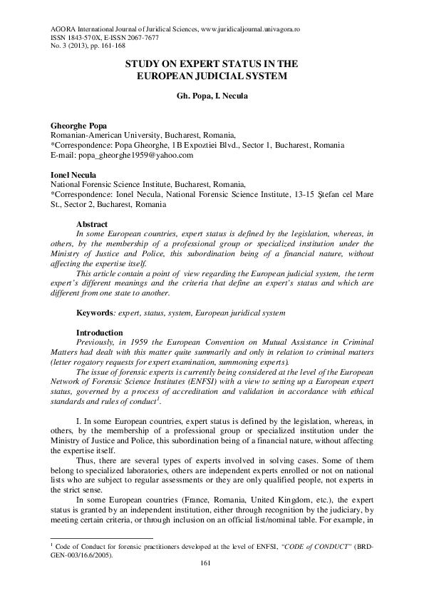 (PDF) Study on Expert Status in the European Judicial System