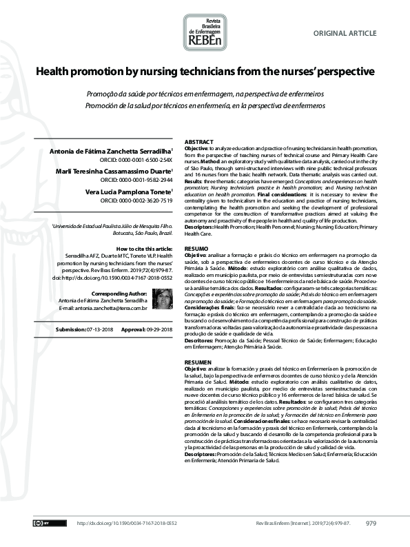 (PDF) Health promotion by nursing technicians from the nurses’ perspective