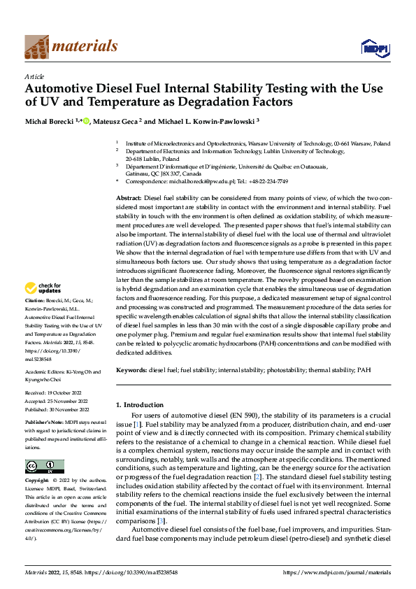 (PDF) Automotive Diesel Fuel Internal Stability Testing with the Use of ...