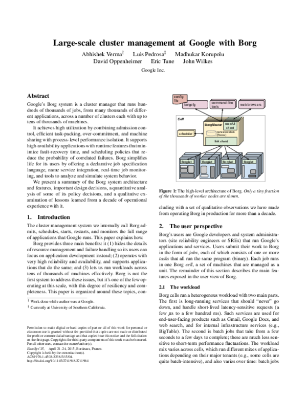 (PDF) Large-scale cluster management at Google with Borg